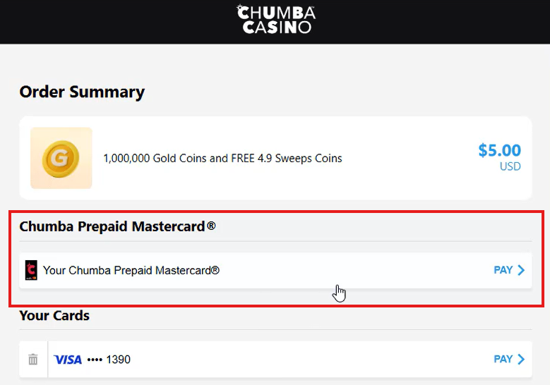 How to purchase Gold Coins using my Chumba Prepaid MasterCard
