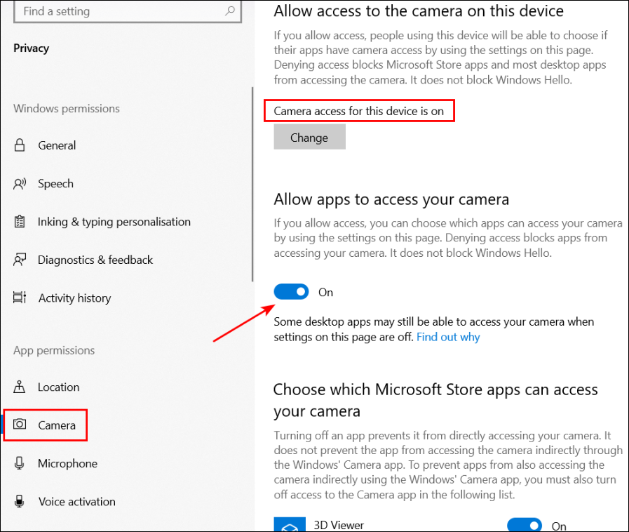 How to enable Camera access